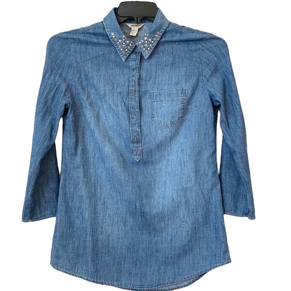 Arizona Jean Company | Tops | Jeweled Collar Chambray Tunic | Poshmark